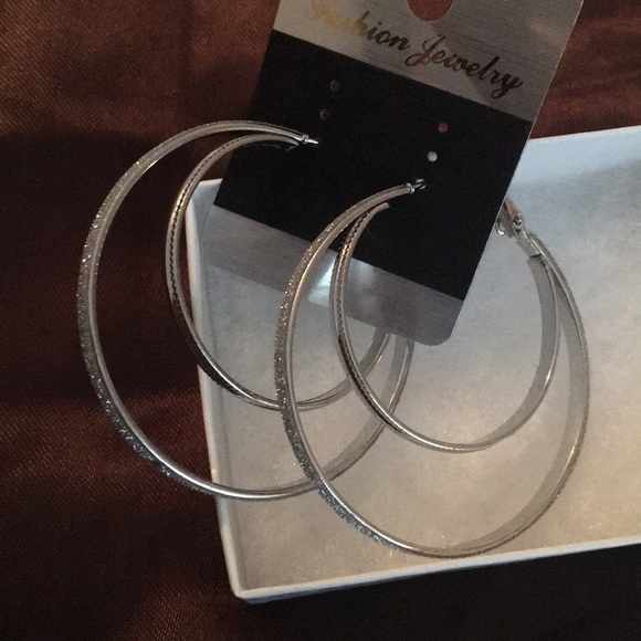Jewelry | Silver Glitter Hoops | Poshmark